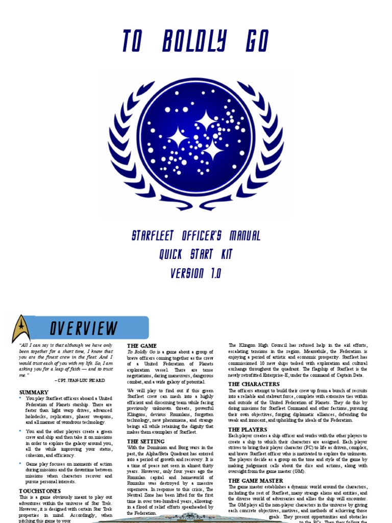To Boldly Go: Starfleet Officer's Manual Quick Start Kit | PDF ...