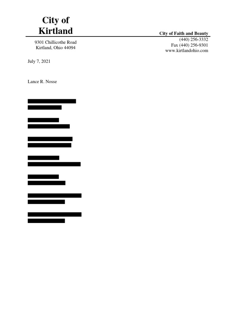 Lance Nosse Termination Letter From Kirtland Mayor Kevin Potter | PDF ...