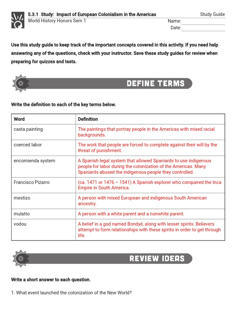 Apex Learning - Study Sheet 5.3.1 | PDF | Spanish Colonization Of The ...