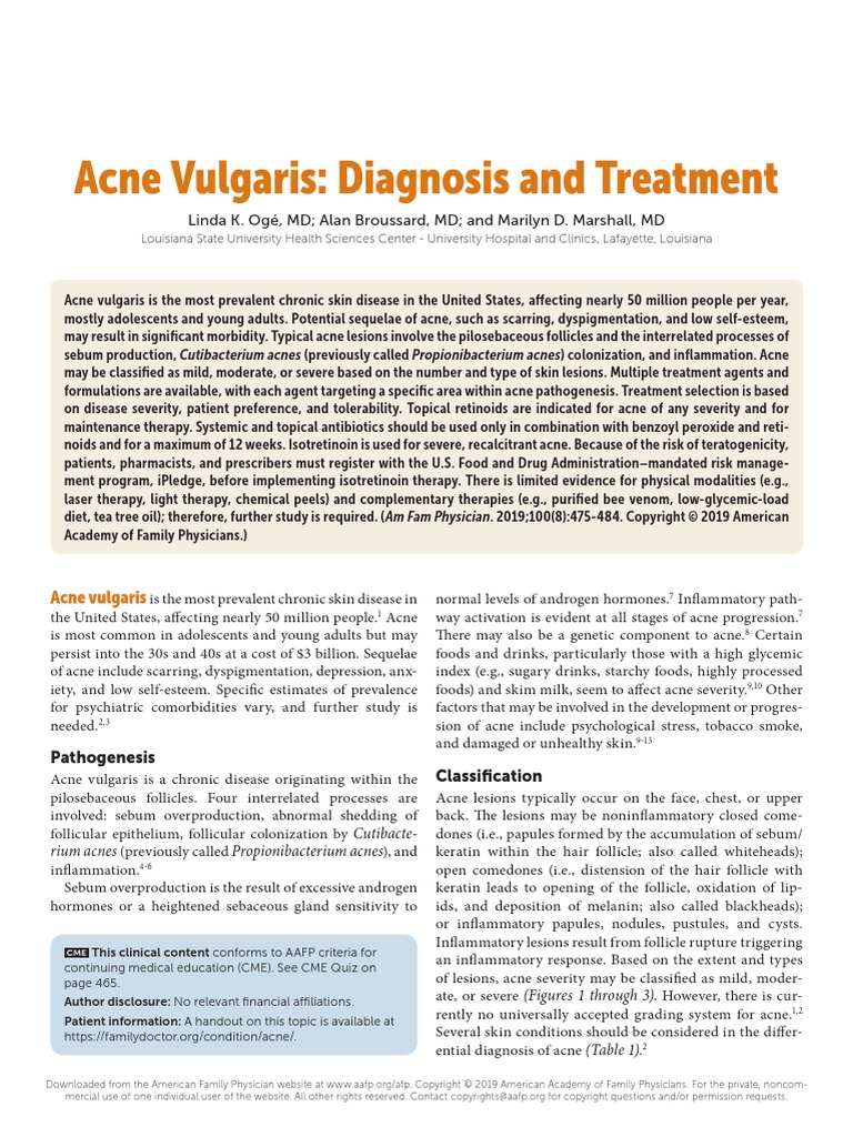 Acne Vulgaris: Diagnosis and Treatment p475 | PDF | Dermatology ...