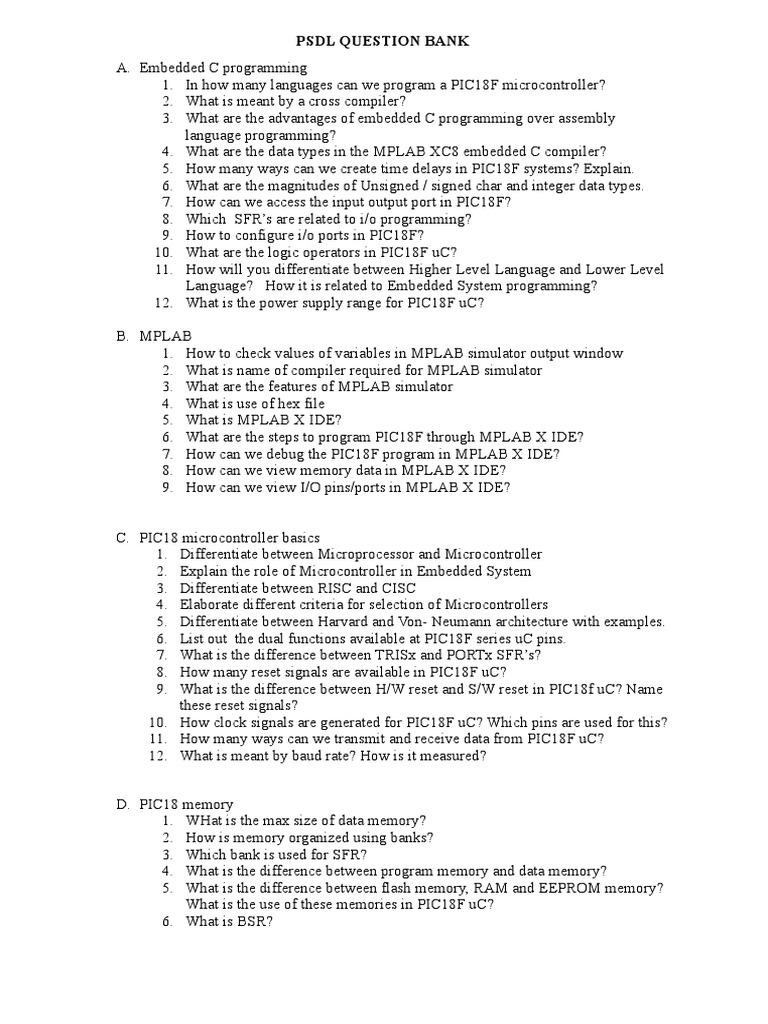 PSDL Sample Questions For Reference | PDF | Microcontroller | Embedded System