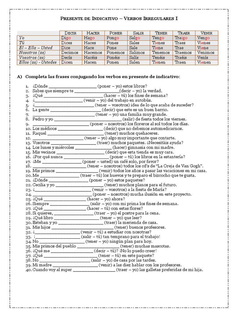 Verbos Irregulares en Presente | PDF