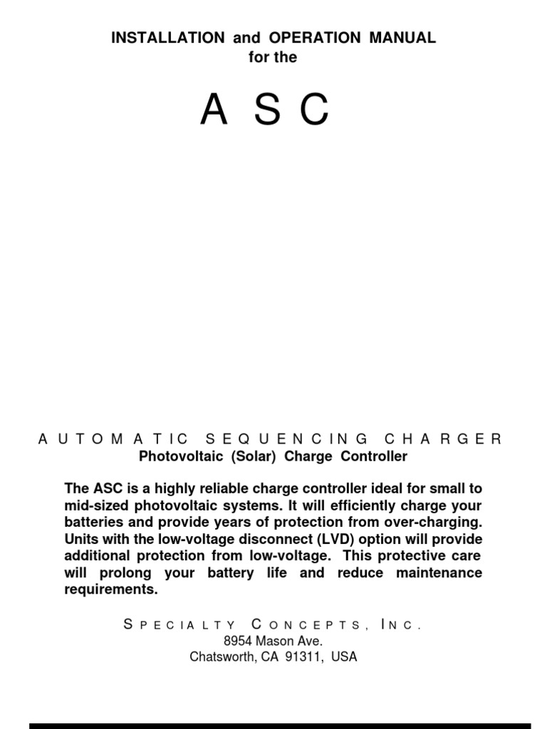 ASC Charge Controller Manual | PDF | Battery Charger | Fuse (Electrical)