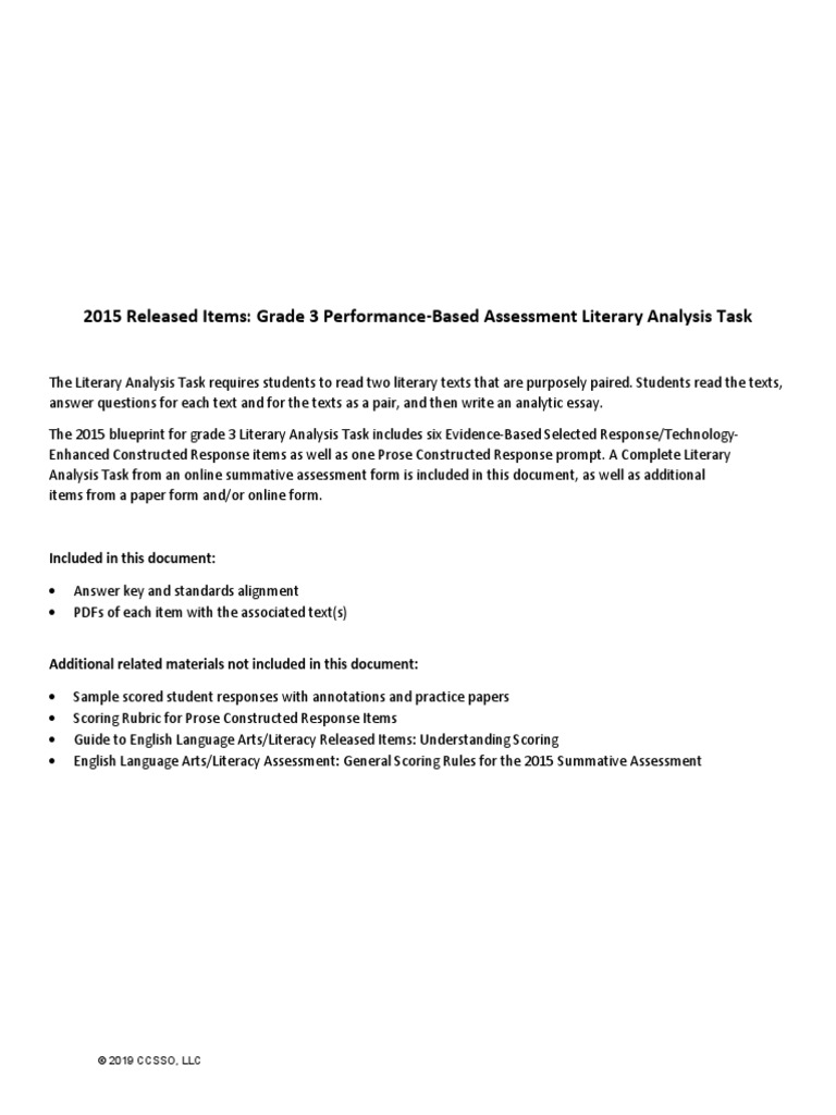 2015 Released Items: Grade 3 Performance-Based Assessment Literary ...