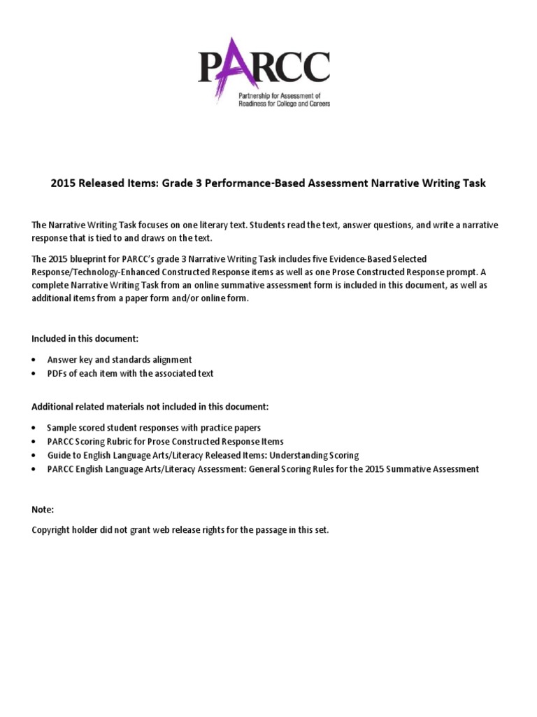 2015 Released Items: Grade 3 Performance-Based Assessment Narrative ...