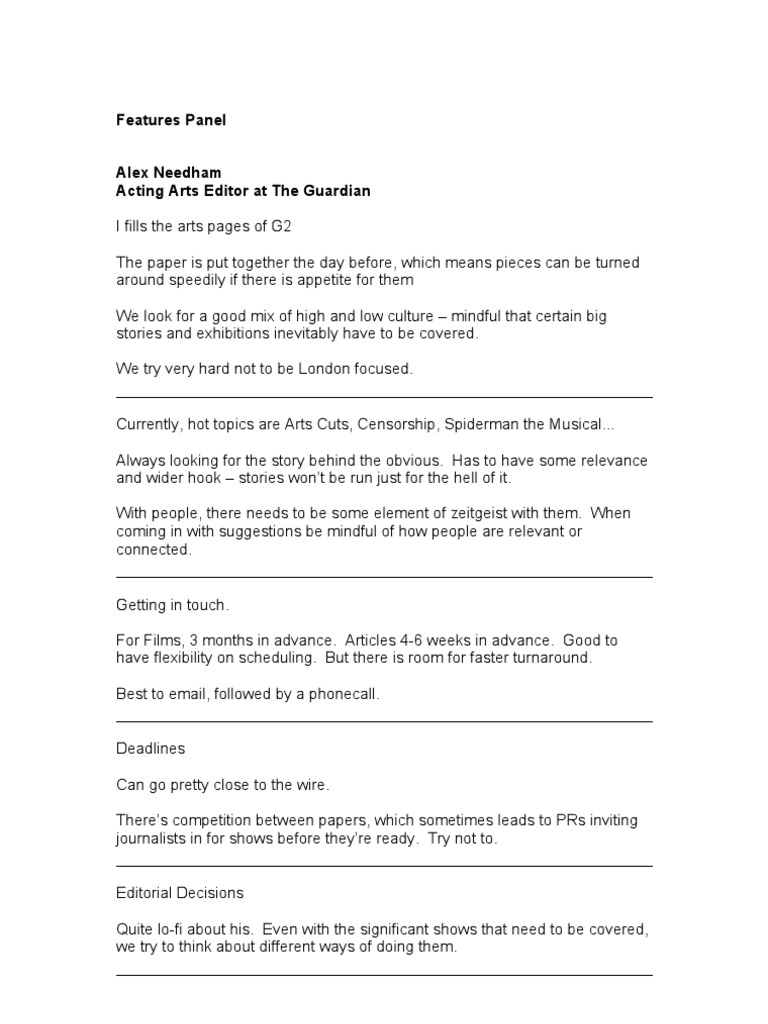 Pitching To Features Journalists - Notes | PDF | The Guardian | Copy ...
