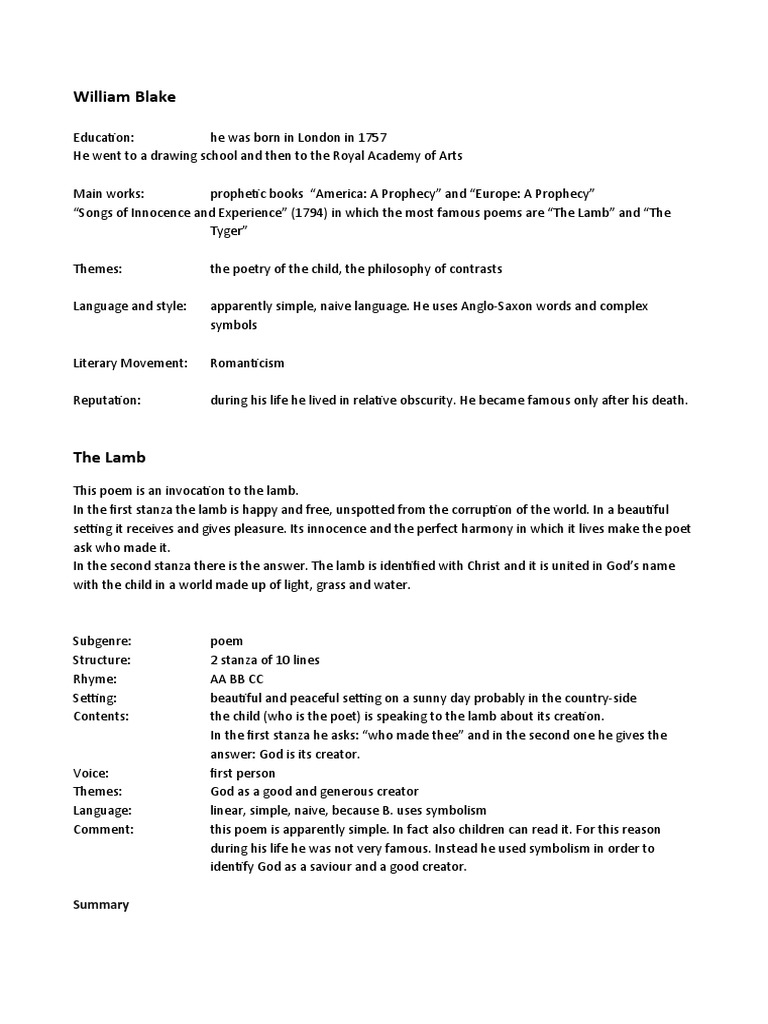 The Lamb and The Tyger | PDF | William Blake | Poetry