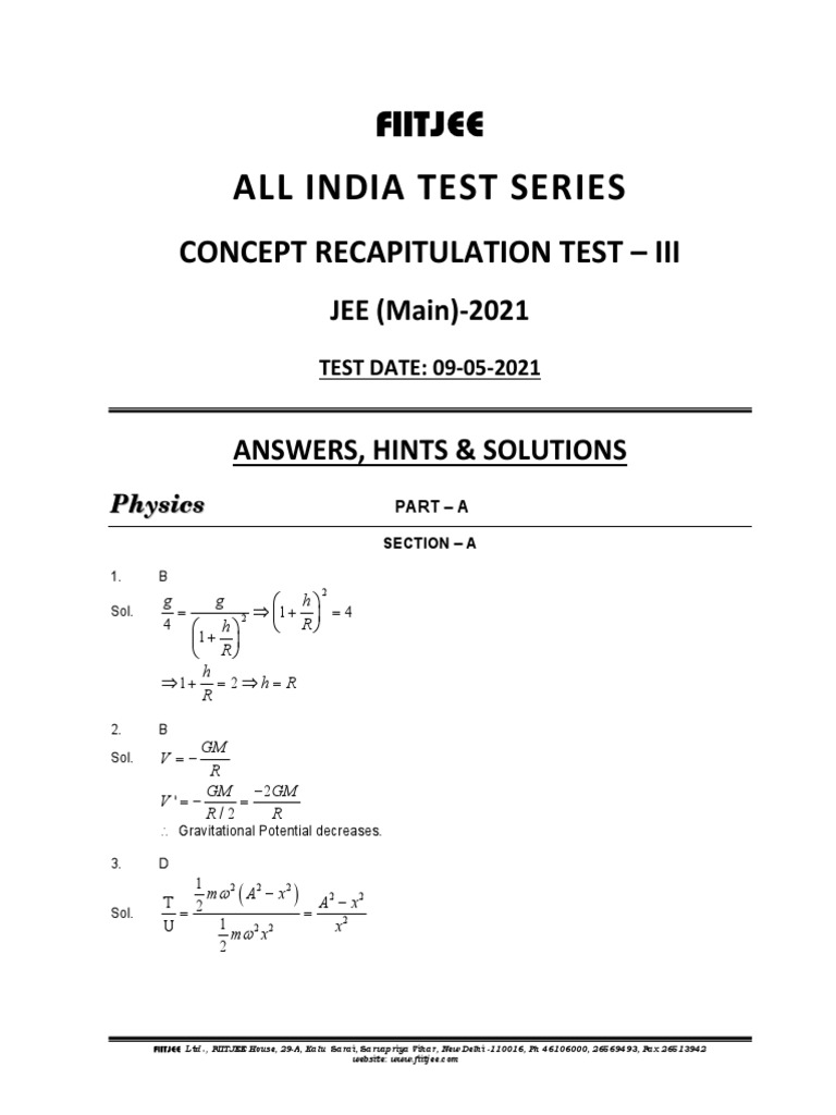 JEE Main 2021 AITS CRT III Solutions | PDF | Acid | Chemistry