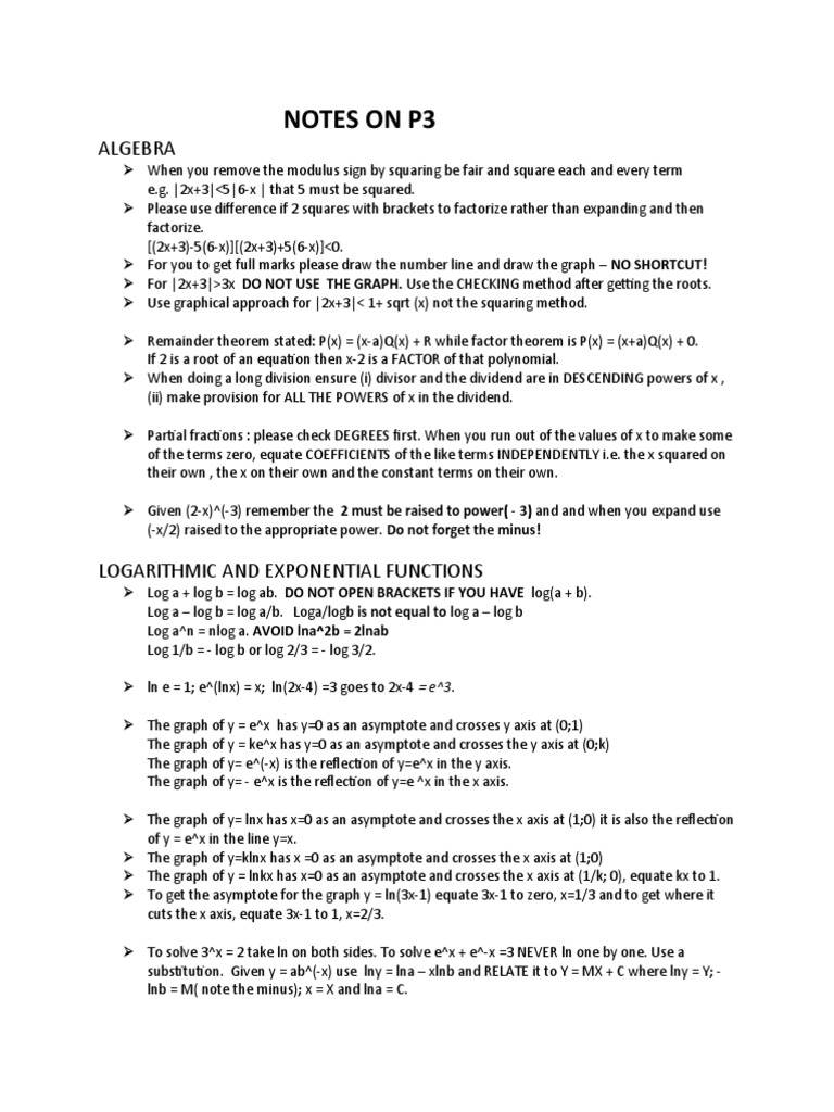 Revision Notes P3 0 P7 Pdf Confidence Interval Plane Geometry