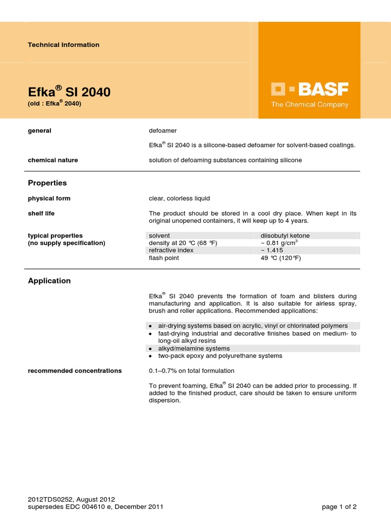 Efka© SI 2040 (Old - Efka© 2040) | PDF | Materials | Chemical Substances