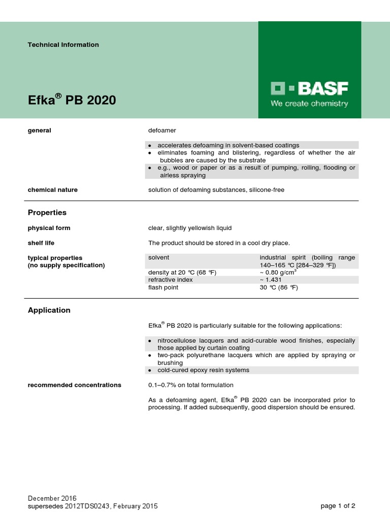 EfkaPB2020 TDS | PDF | Industrial Processes | Materials