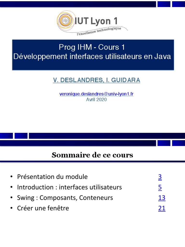 Cours1 1 27s | PDF | Java (Langage de programmation) | Interface graphique