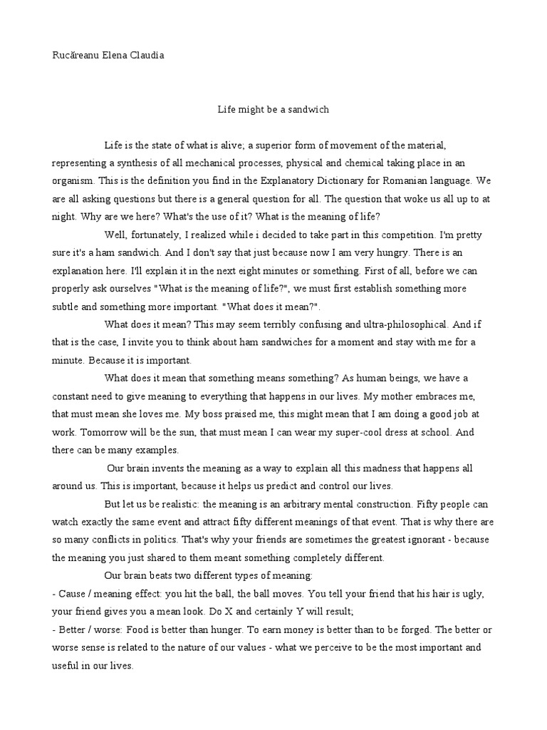 What Is Life - Essay by Claudia Rucareanu | PDF | Goal | Human Nature