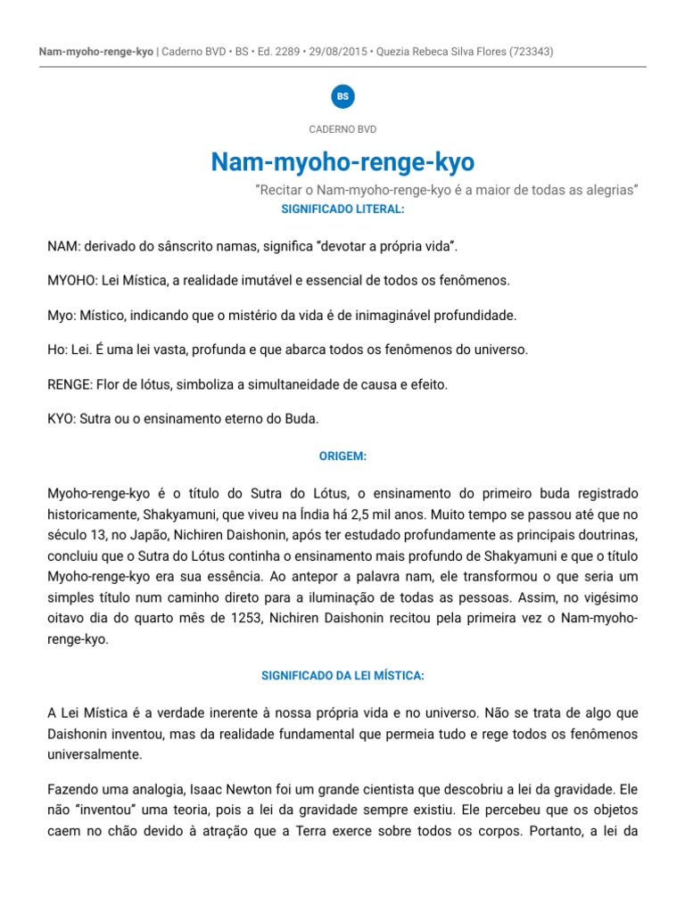 Nam Myoho Rengue Kyo | PDF | Sutra do Lótus | Religião e crença