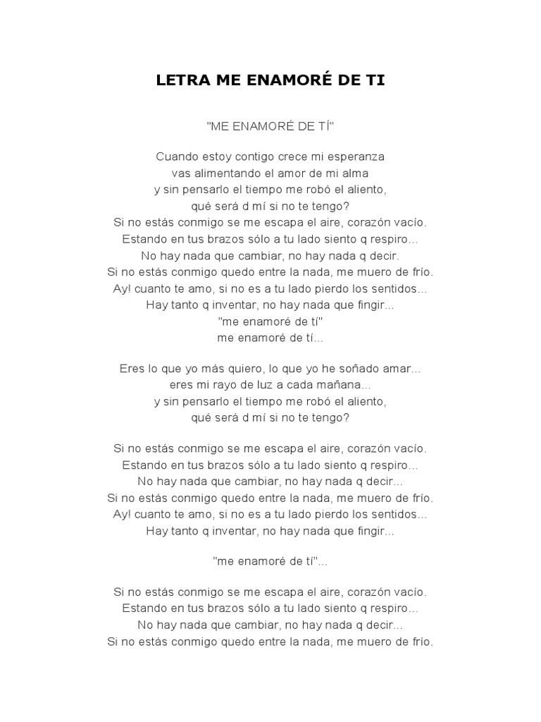 Letra Me Enamoré de Ti | PDF