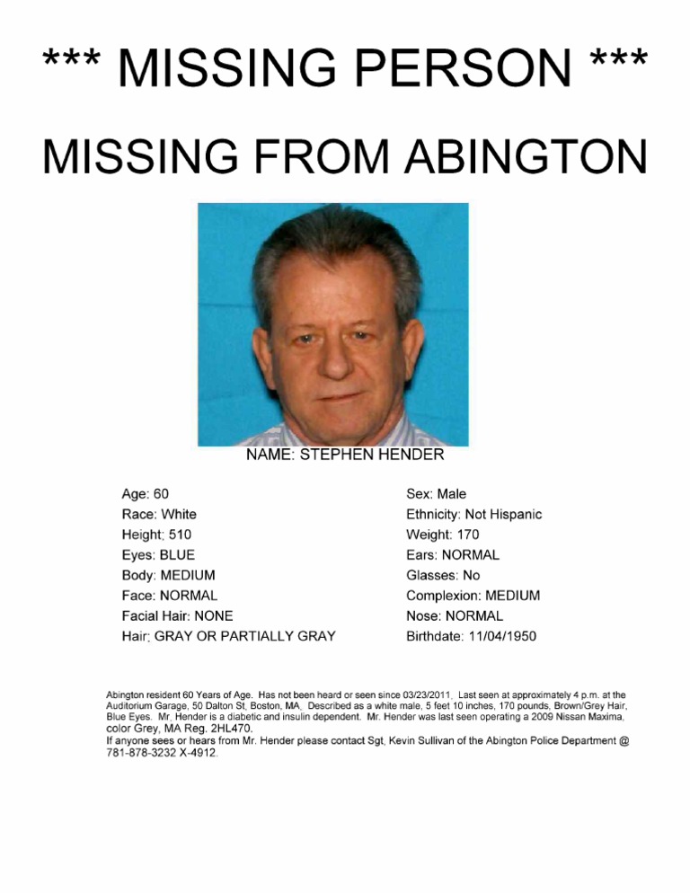 Stephen Hender Missing Poster | PDF