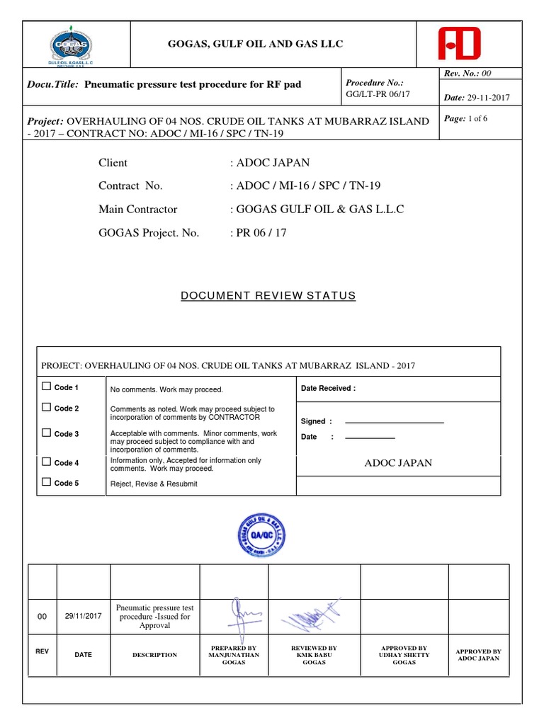 Pneumatic Test Procedure DT 29112017 Compress | PDF | Leak ...