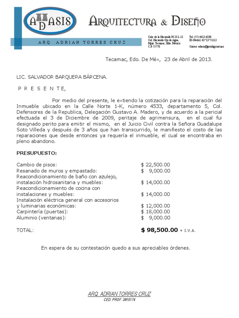 Cotizacion de Reparacion | PDF