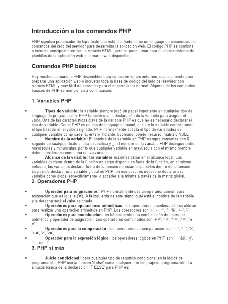 Introducción A Los Comandos PHP | Unduh gratis PDF | Php | Lenguaje de ... Introducción A Los Comandos PHP | Unduh gratis PDF | Php | Lenguaje de ...