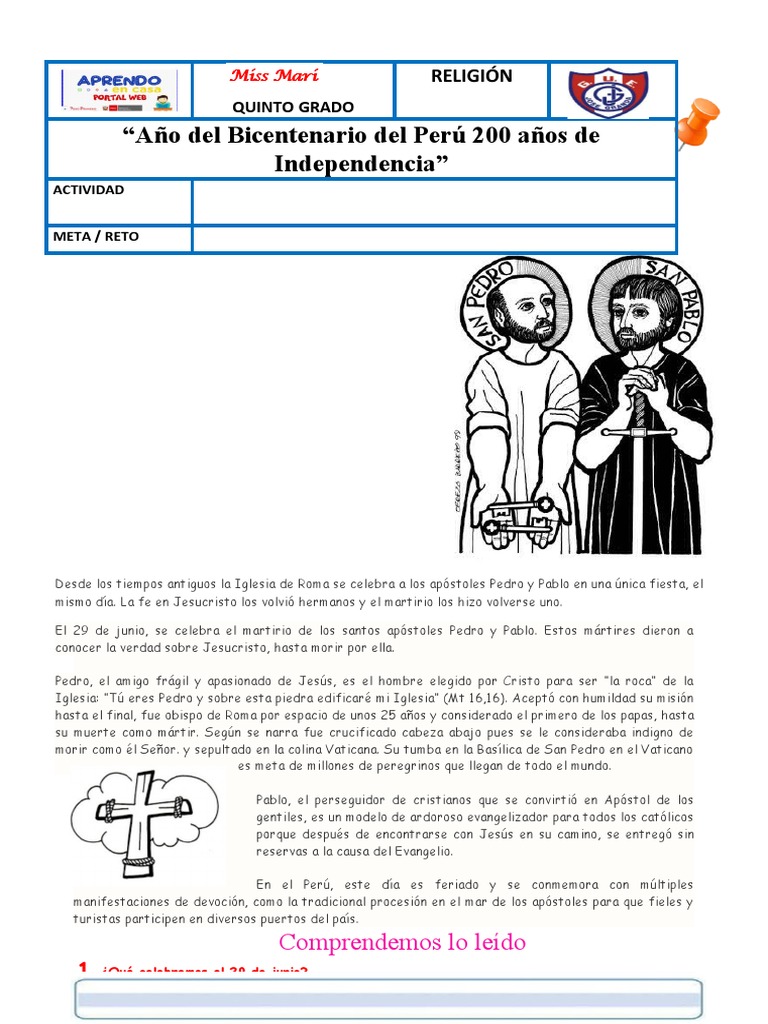 QUINTO GRADO - Ficha Rel.28.06 | PDF | San Pedro | Jesús
