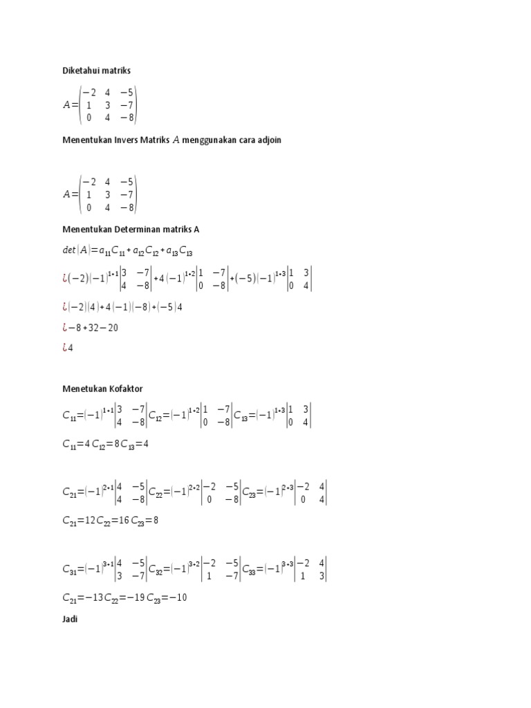 Invers Matriks A: Metode Adjoin & OBE | PDF