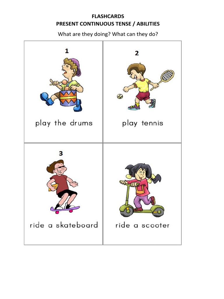 Present Continuous & Abilities Flashcards | PDF