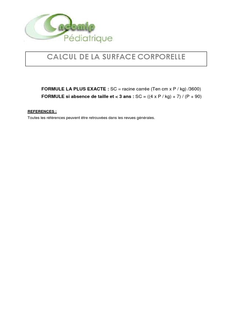 Calcul de La Surface Corporelle | PDF