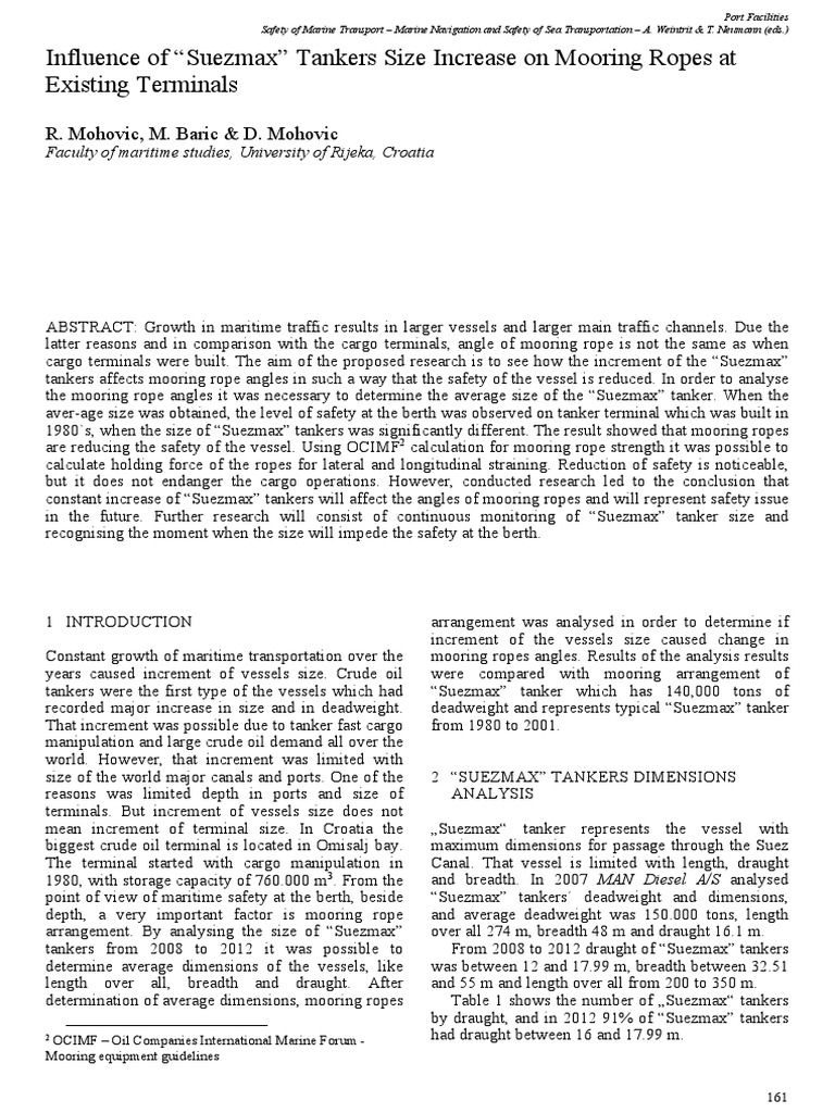 Influence of "Suezmax" Tankers Size Increase On Mooring Ropes at ...