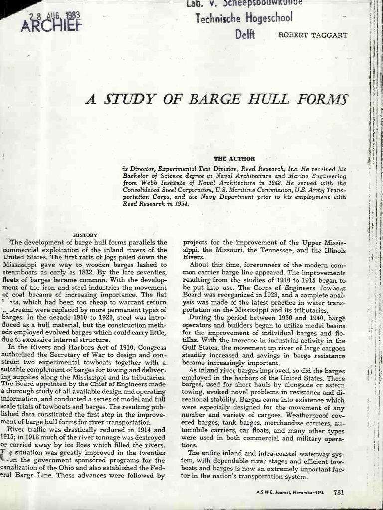A Study of Barge Hull Forms: Technische Hogeschoot | PDF | Hull ...