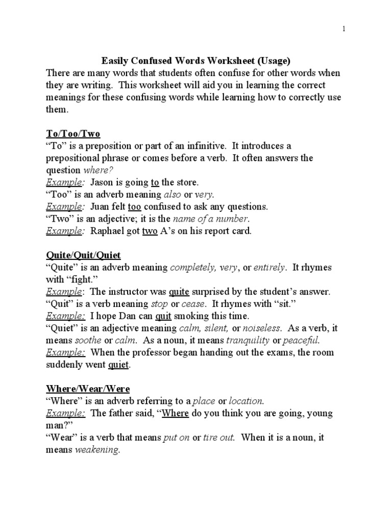 Easily Confused Words Worksheet (Usage) | PDF | Verb | Adverb