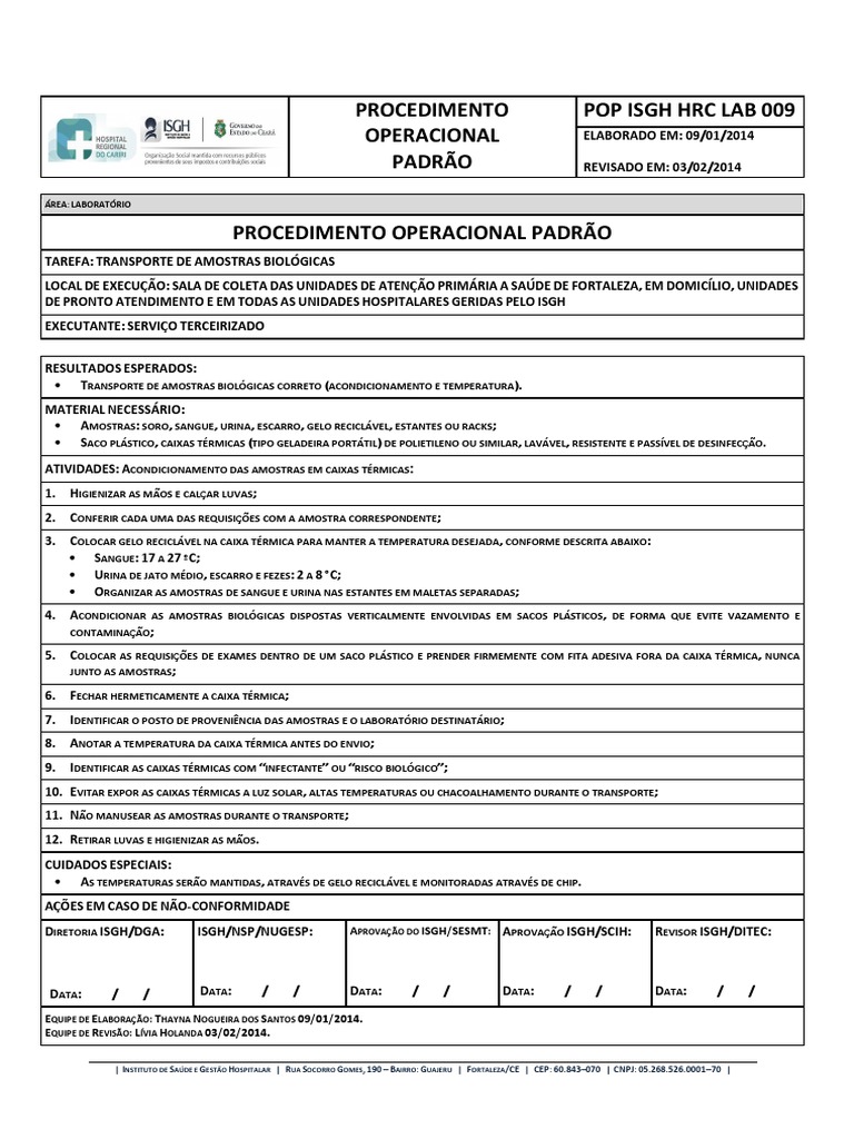 Pop Isgh HRC Lab 009 Transporte de Amostras Biologicas | PDF | Médico ...