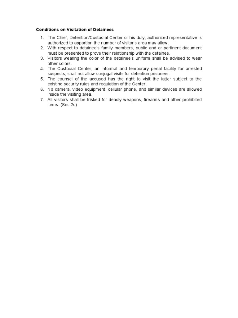Conditions On Visitation of Detainees | PDF | Detention (Imprisonment ...