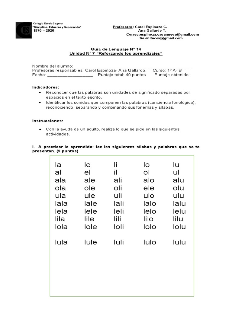 Guía de Repaso Letra L ESTA SEMANA | PDF | Comunicación oral ...