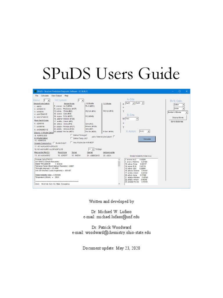 Spuds Users Guide | PDF | Crystal Structure | Chemical Bond