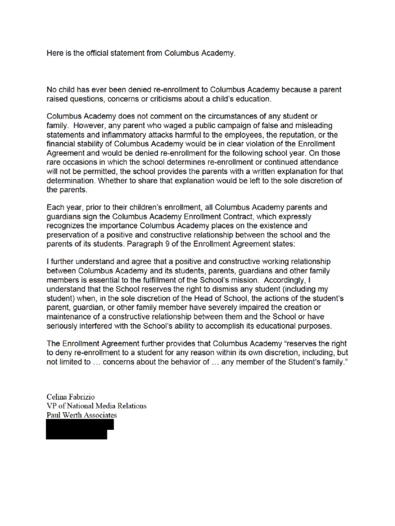 Columbus Academy Statement - Redacted | PDF