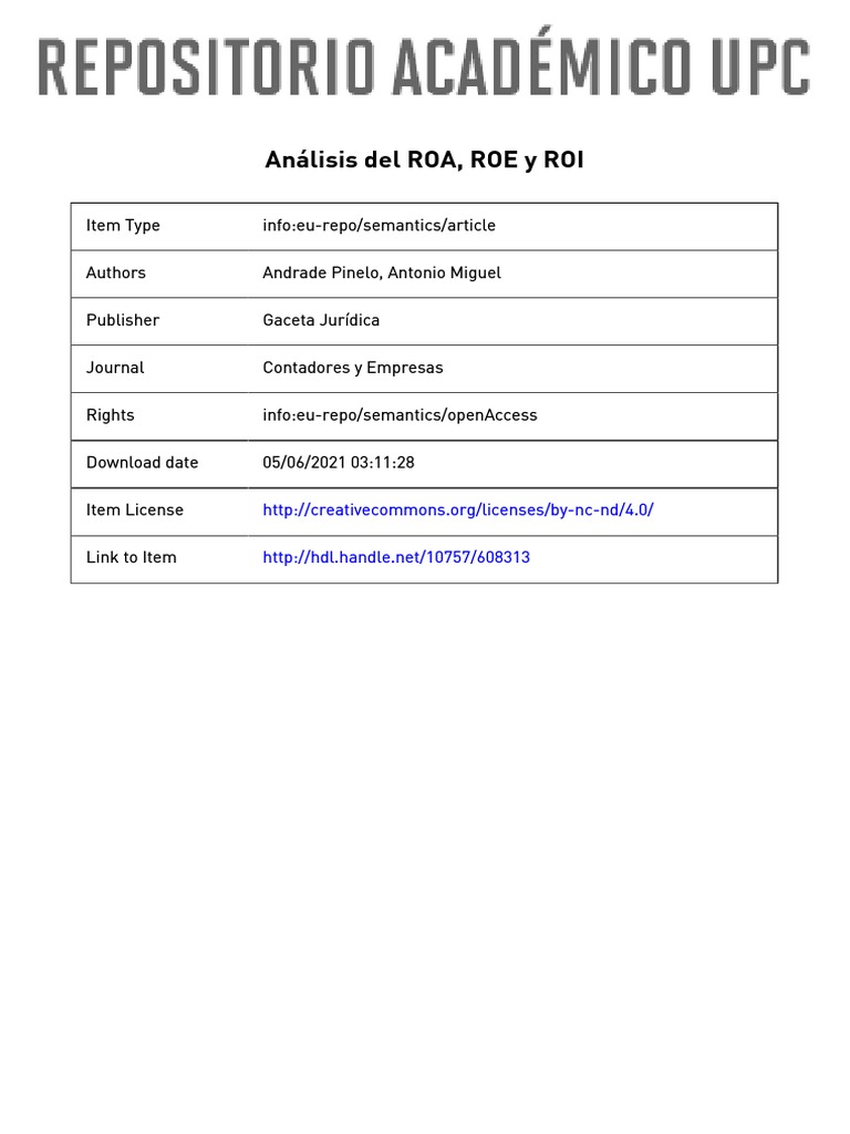 Análisis Del ROA, ROE y ROI | PDF