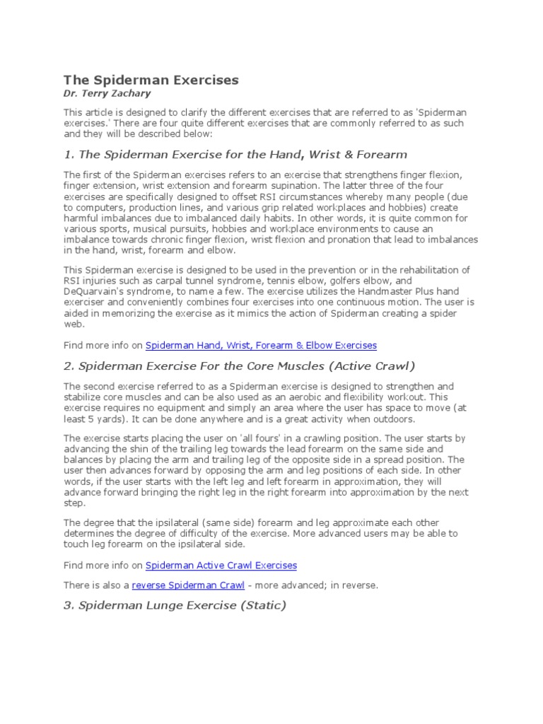 Spiderman Exercises | PDF | Anatomical Terms Of Motion | Elbow