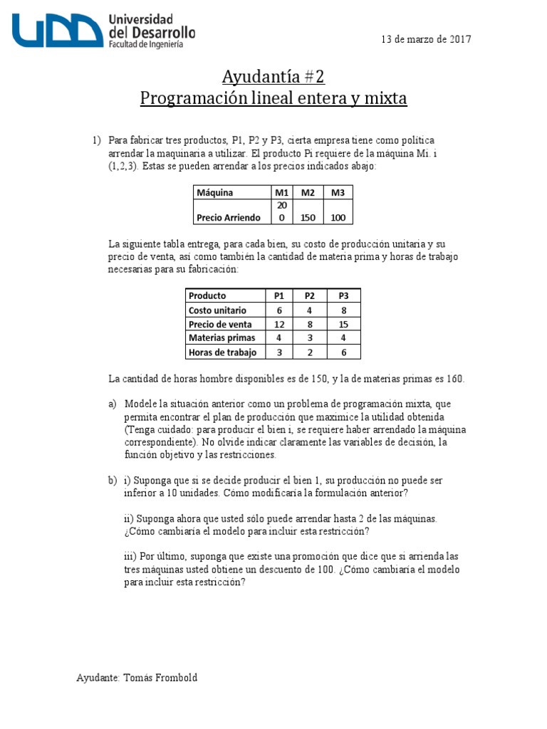 Ayudantía 2 - Programación Entera y Mixta | PDF | Economias | Business