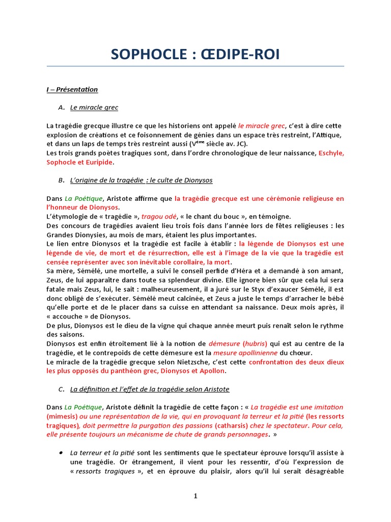 Analyse d'Œdipe-Roi de Sophocle | PDF | Tragédie grecque | Complexe d'Œdipe