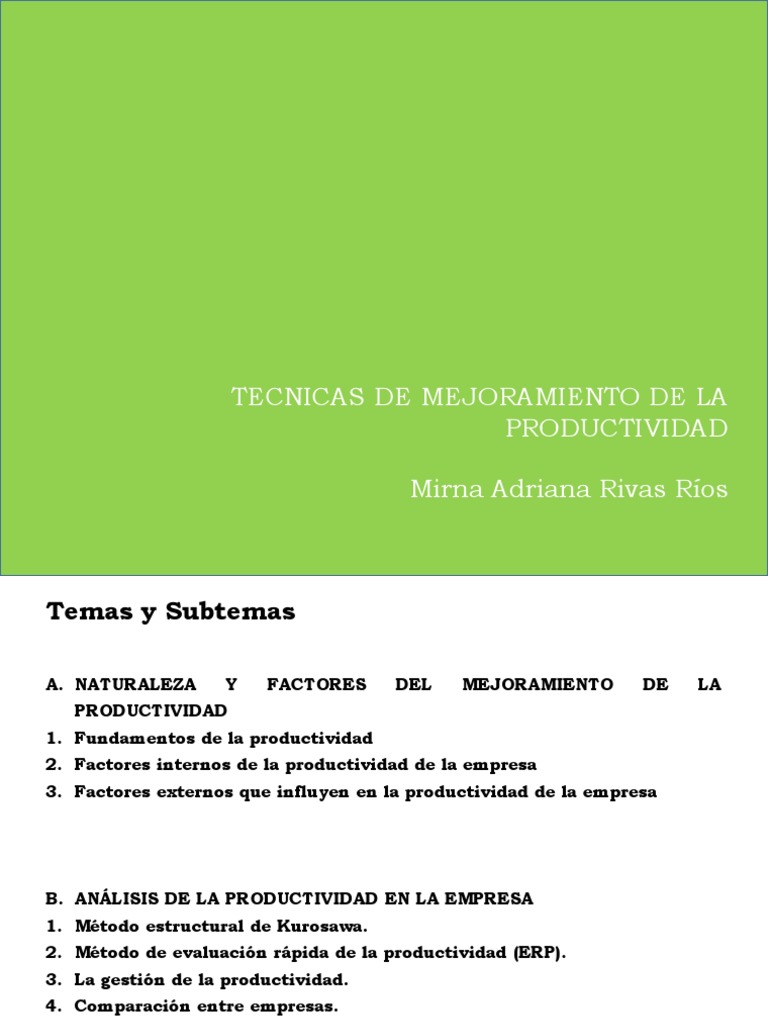 Tecnicas de Mejoramiento de La Productividad | PDF | Muestreo (Estadísticas) | Presupuesto
