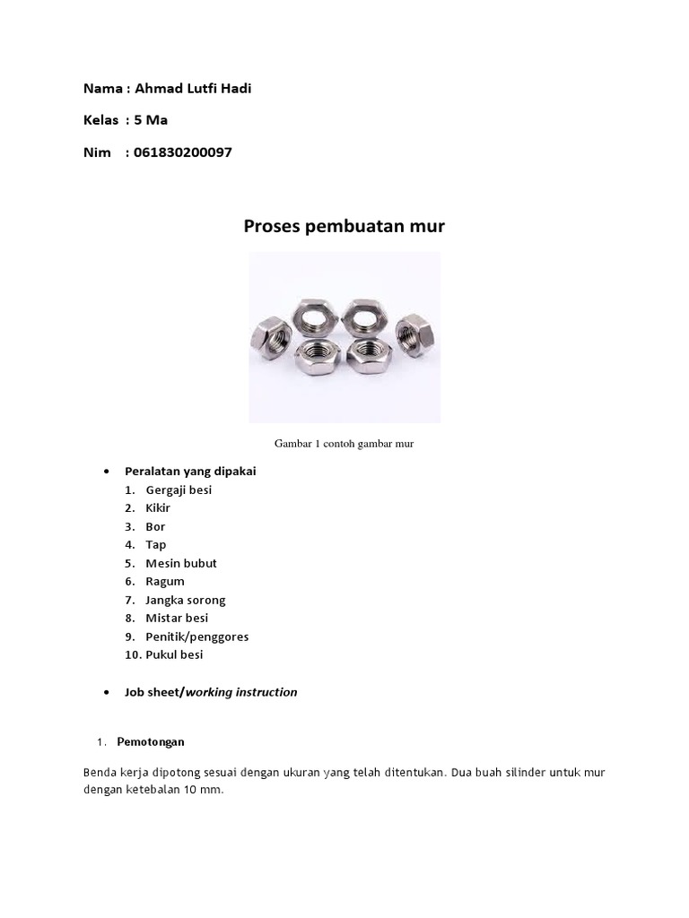 Produksi Pembuatan Mur | PDF
