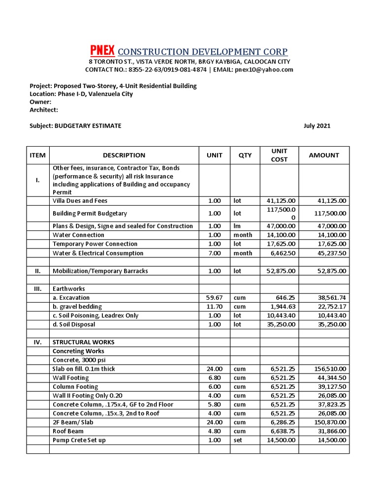 Construction Development Corp: Item Description Unit QTY Unit Cost ...