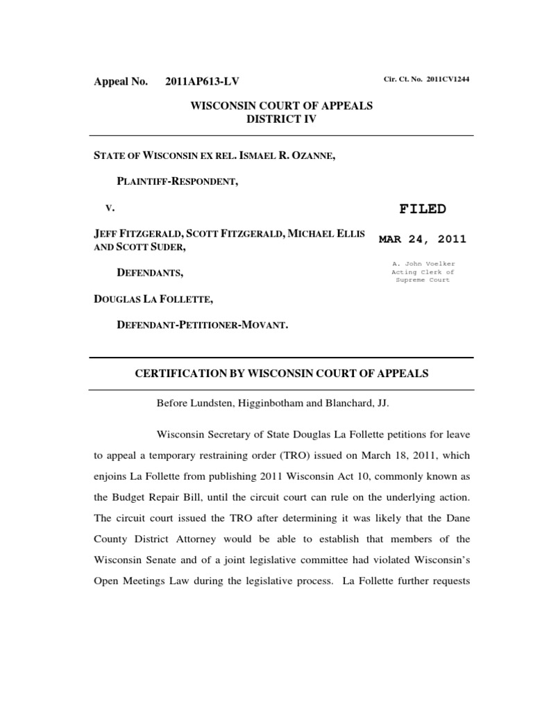 Filed: Appeal No. 2011AP613-LV Wisconsin Court of Appeals District Iv ...