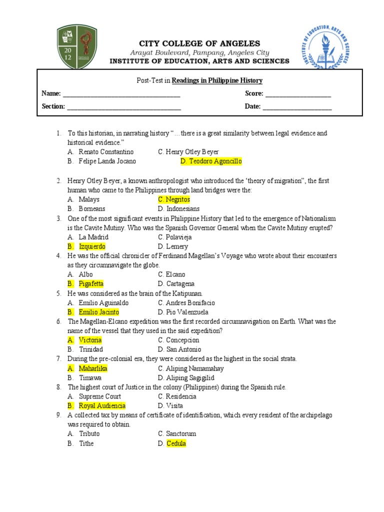 Philippine History Post-Independence Quiz | PDF | President Of The ...