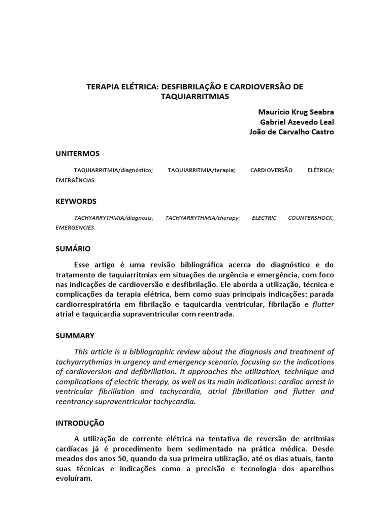 Terapia Eletrica Desfibrilacao e Cardioversao de Taquiarritmias | PDF ...