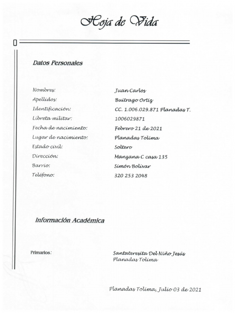 Hoja de Vida Juan Carlos | PDF Hoja de Vida Juan Carlos | PDF