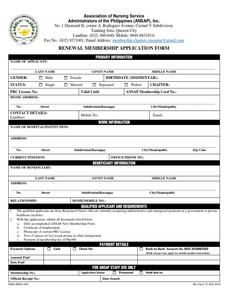 Ansap Renewal Form | PDF | Payments | Business