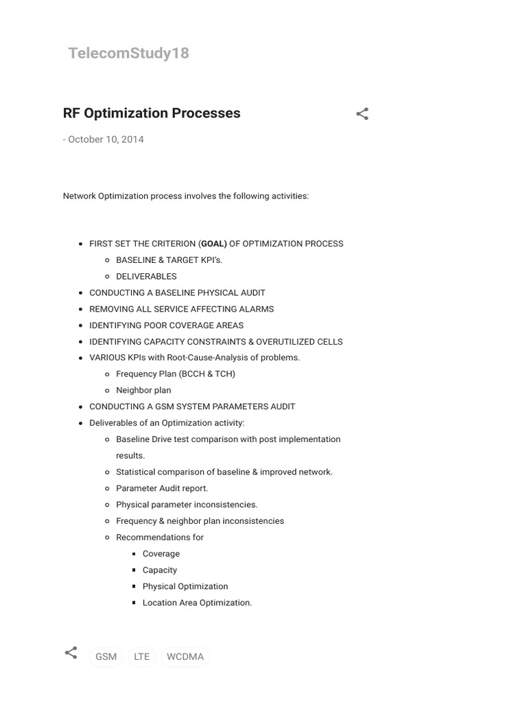 RF Optimization Processes | PDF