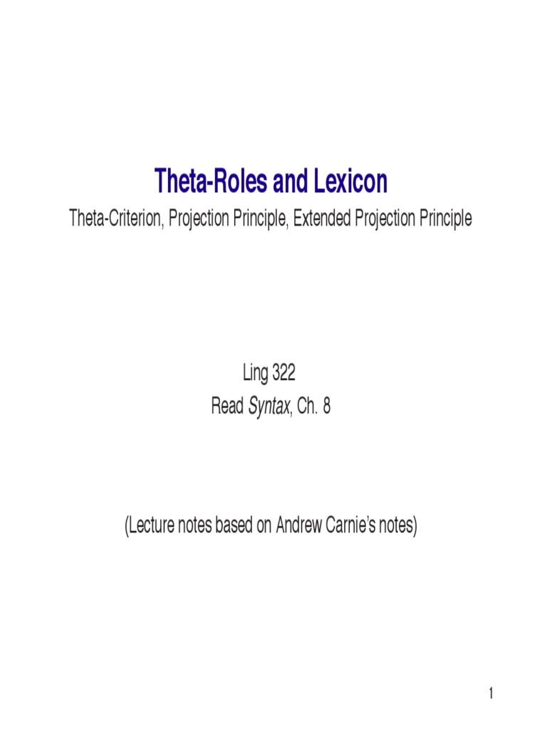 Theta-Roles and Lexicon: Theta-Criterion, Projection Principle ...