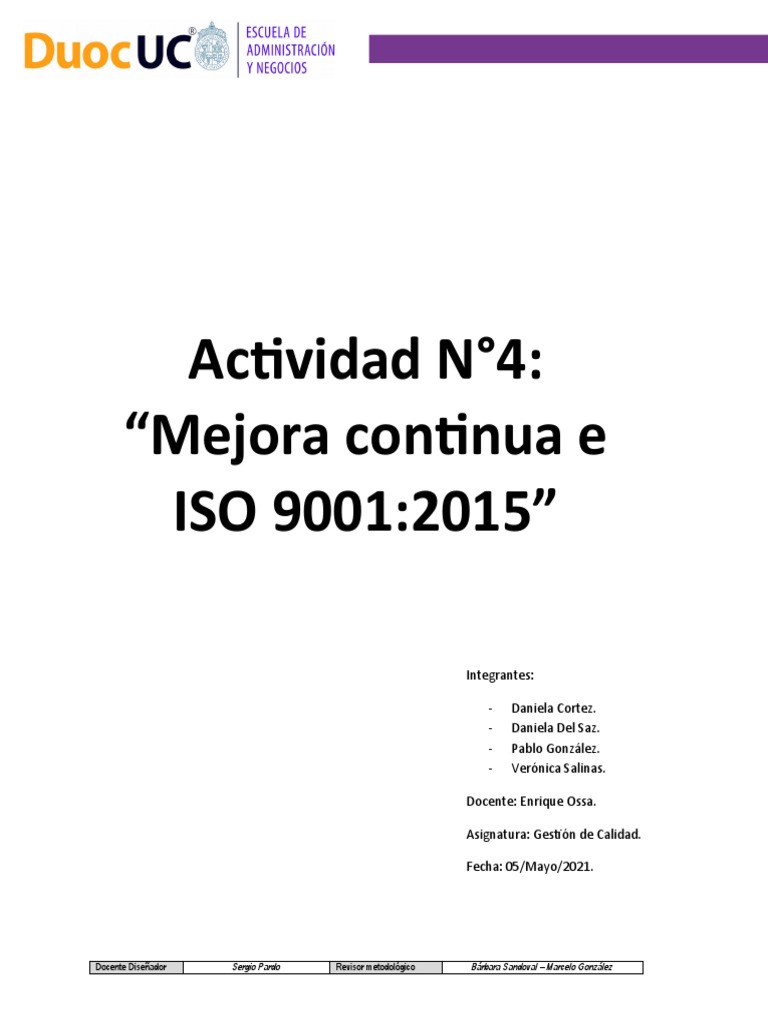 1 10 Act4 Mejora Continua Iso 9001 2015 Pdf Calidad Comercial